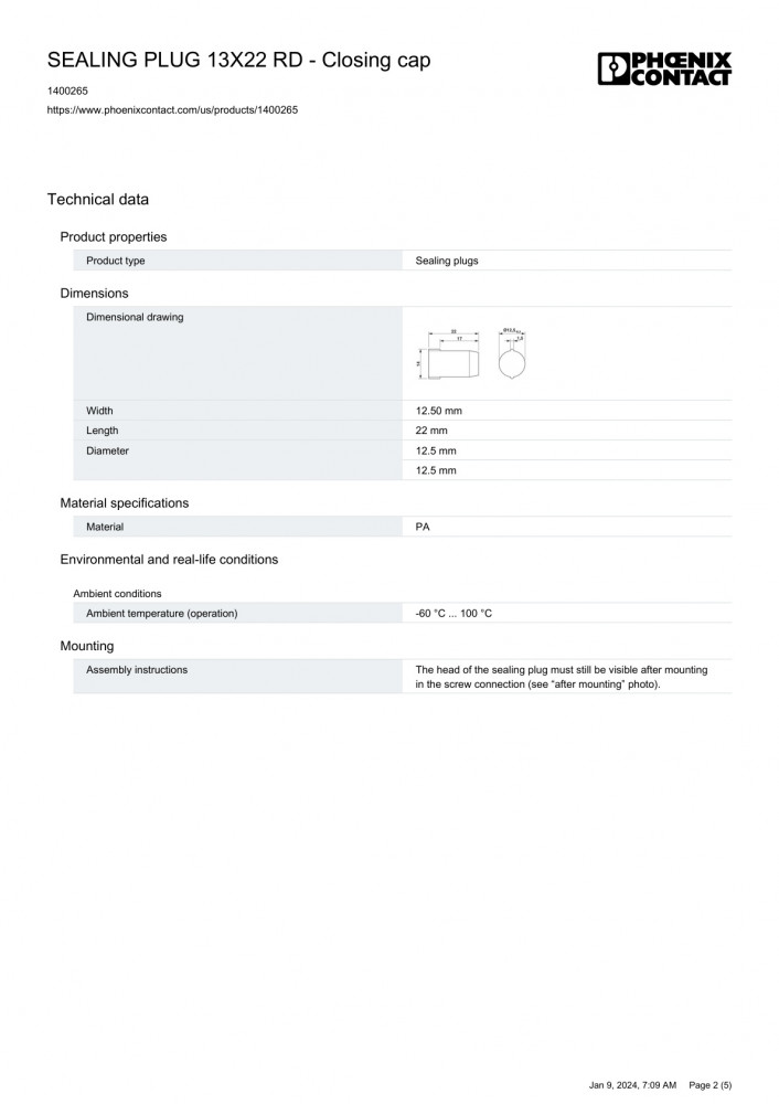 Phoenix Contact 1400265 technical document image 2
