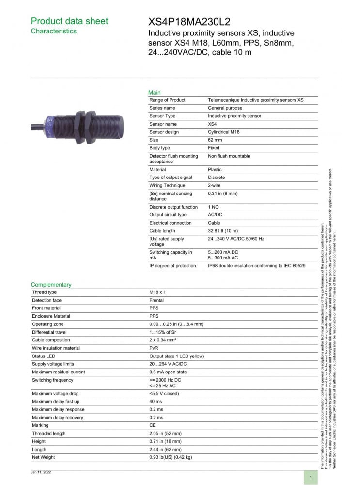 XS4P18MA230L2 technical document page 1
