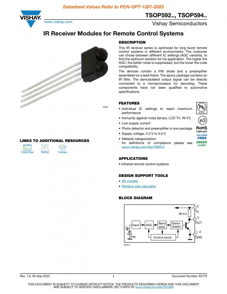 TSOP59436 datasheet page 1