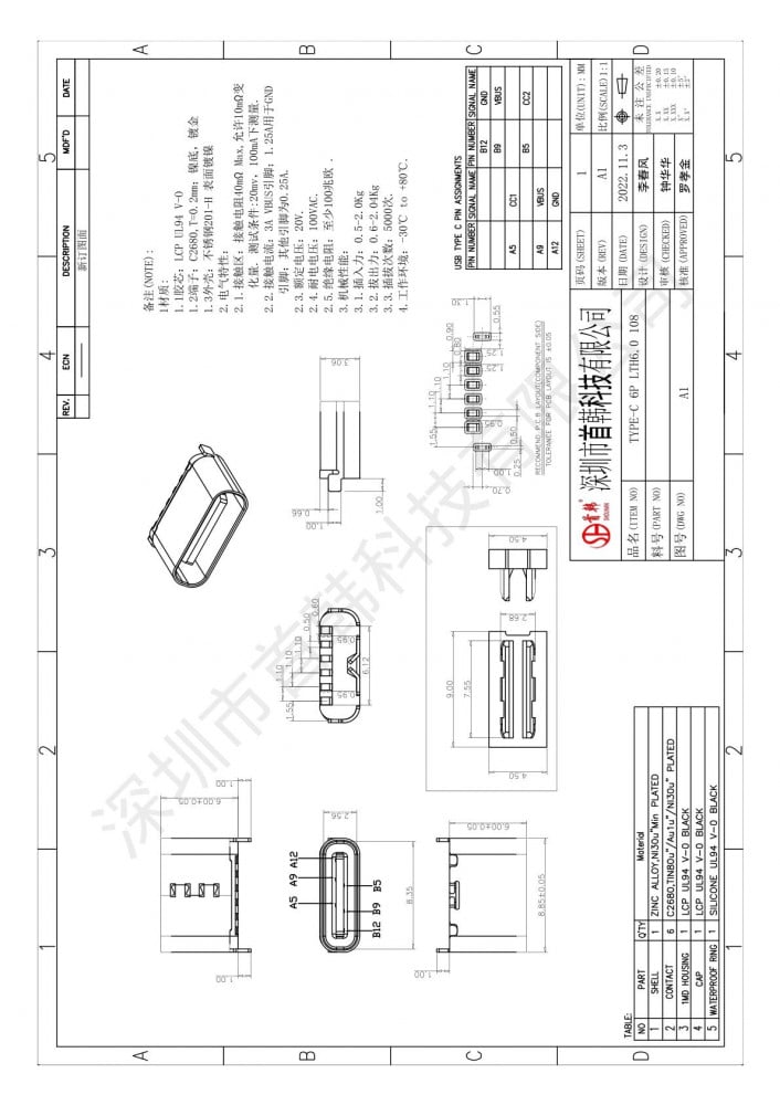 TYPE-C 6P LTH6.0 108 approval document page 1