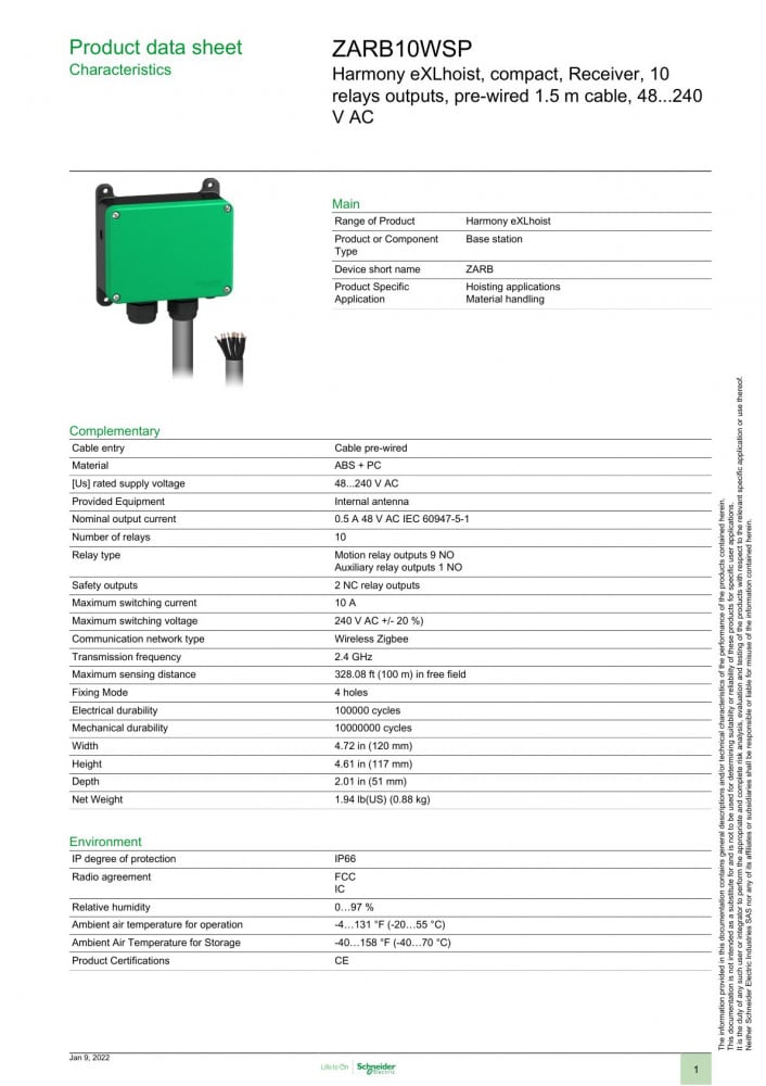 ZARB10WSP technical document page 1