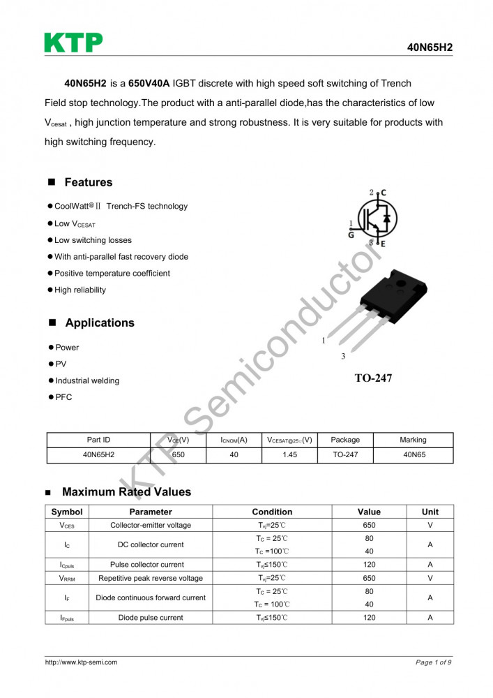 IKW40N65H2-KTP datasheet page 1