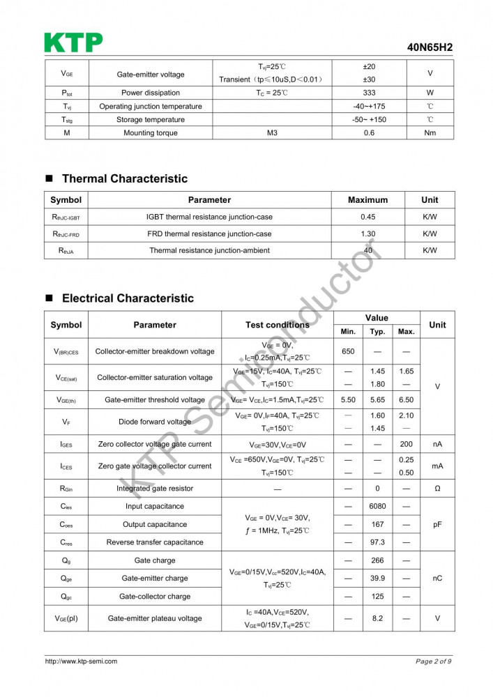 IKW40N65H2-KTP datasheet page 2