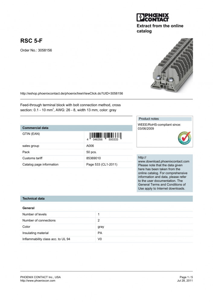 Phoenix Contact RSC 5-F document page 1