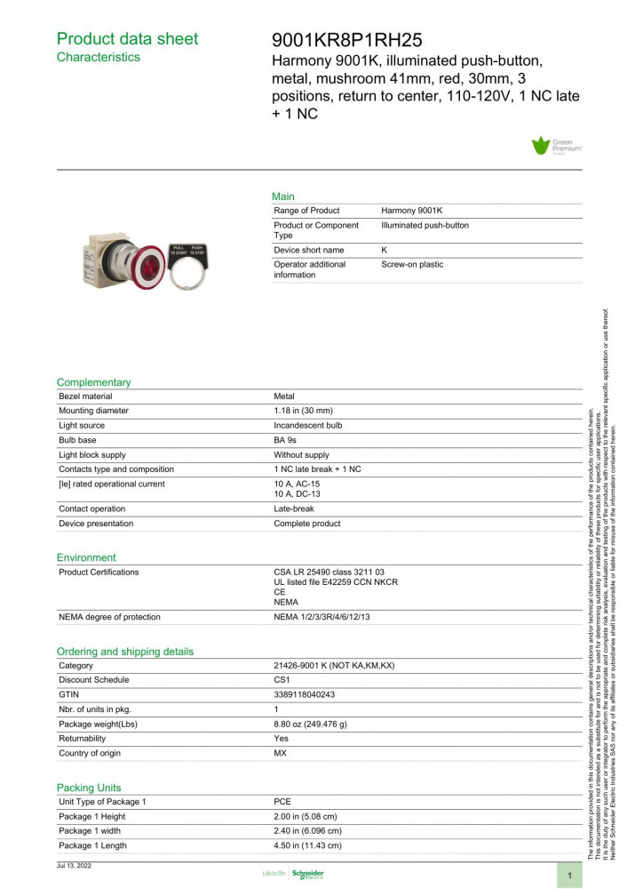 9001KR8P1RH25 technical document page 1