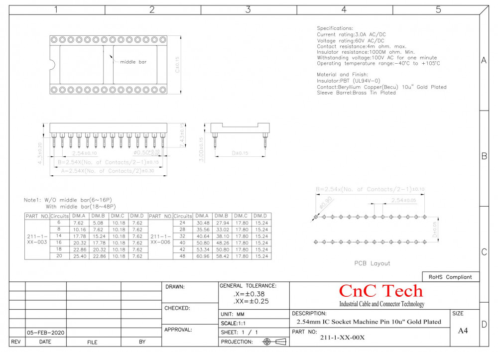 CNC Tech 211-1-40-006 technical drawing