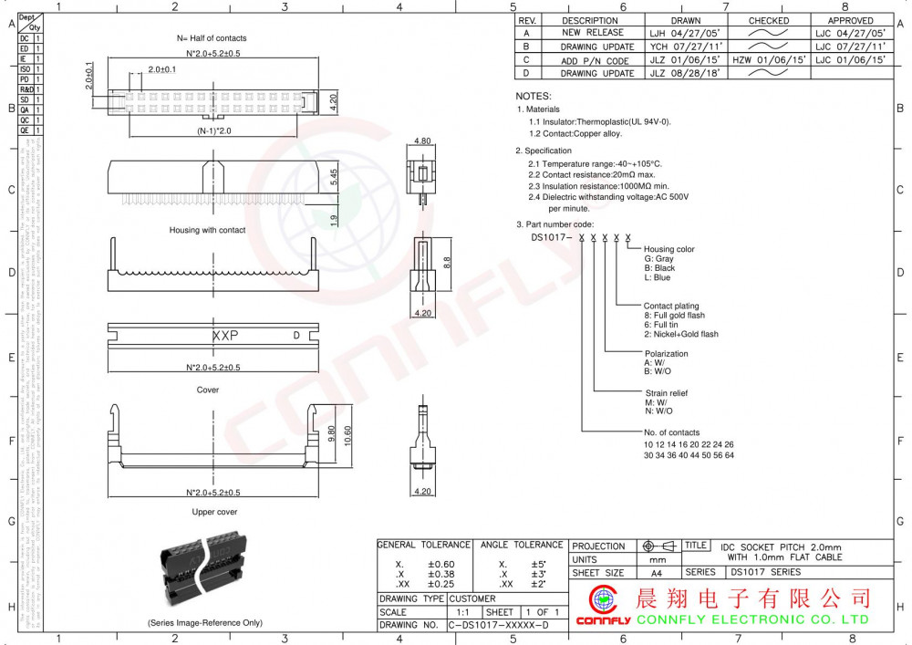 CONNFLY Elec DS1017-10MA2B technical document preview