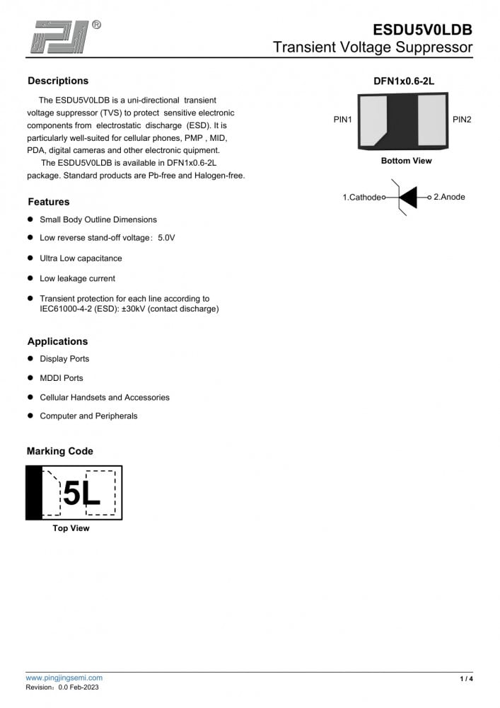 ESDU5V0LDB datasheet page 1