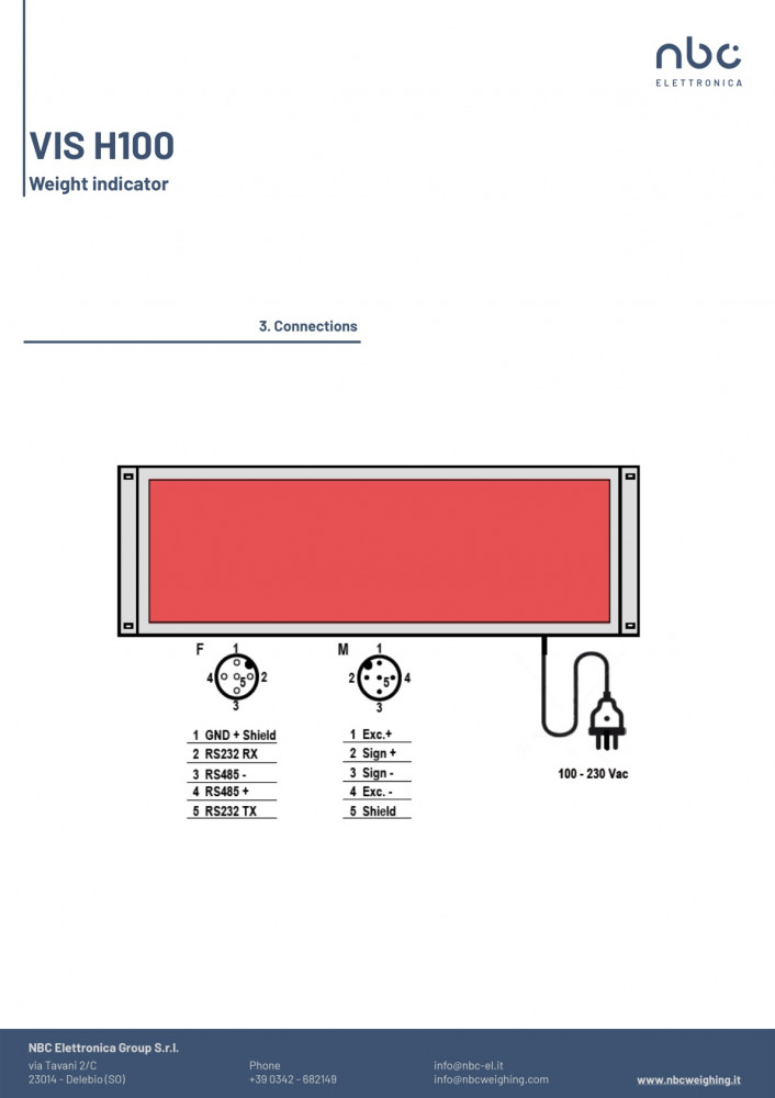VIS H100 weight indicator connections documentation page 2