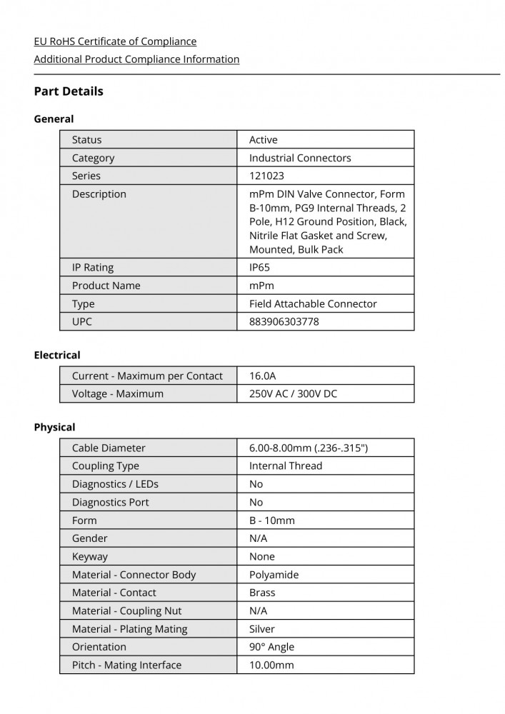 Molex DIN Valve Series C62 packaging specification page 2