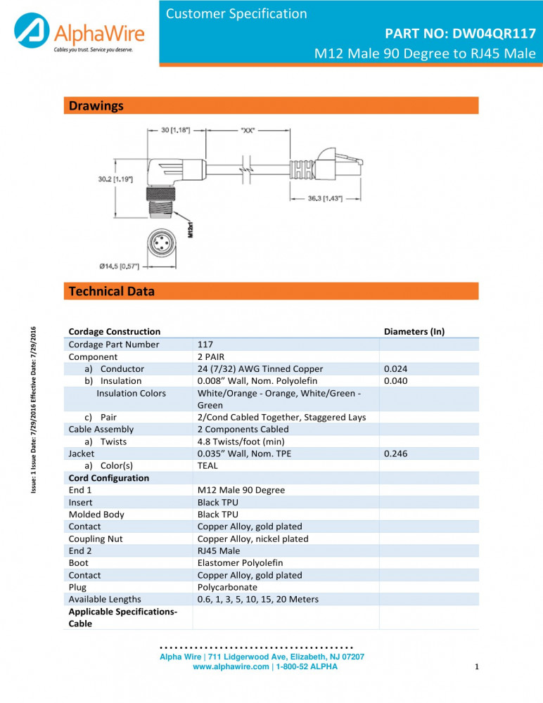 Alpha Wire DW04QR117 TL356 technical document page 1