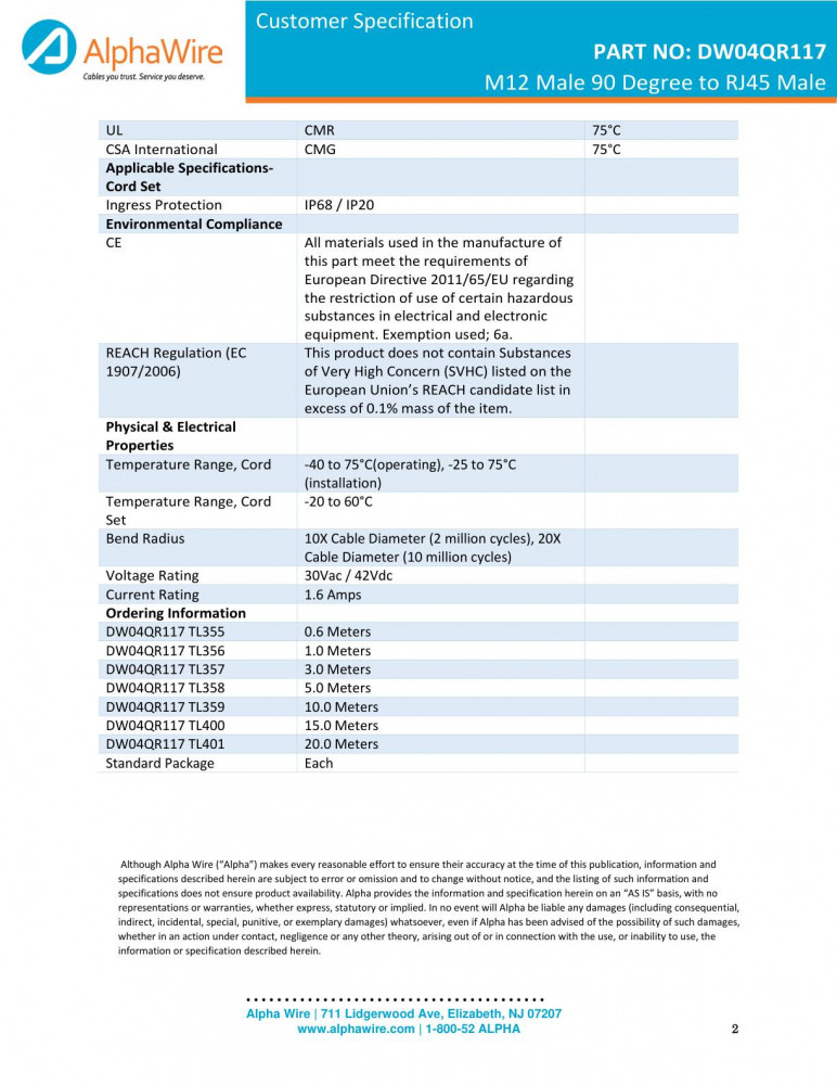 Alpha Wire DW04QR117 TL356 technical document page 2