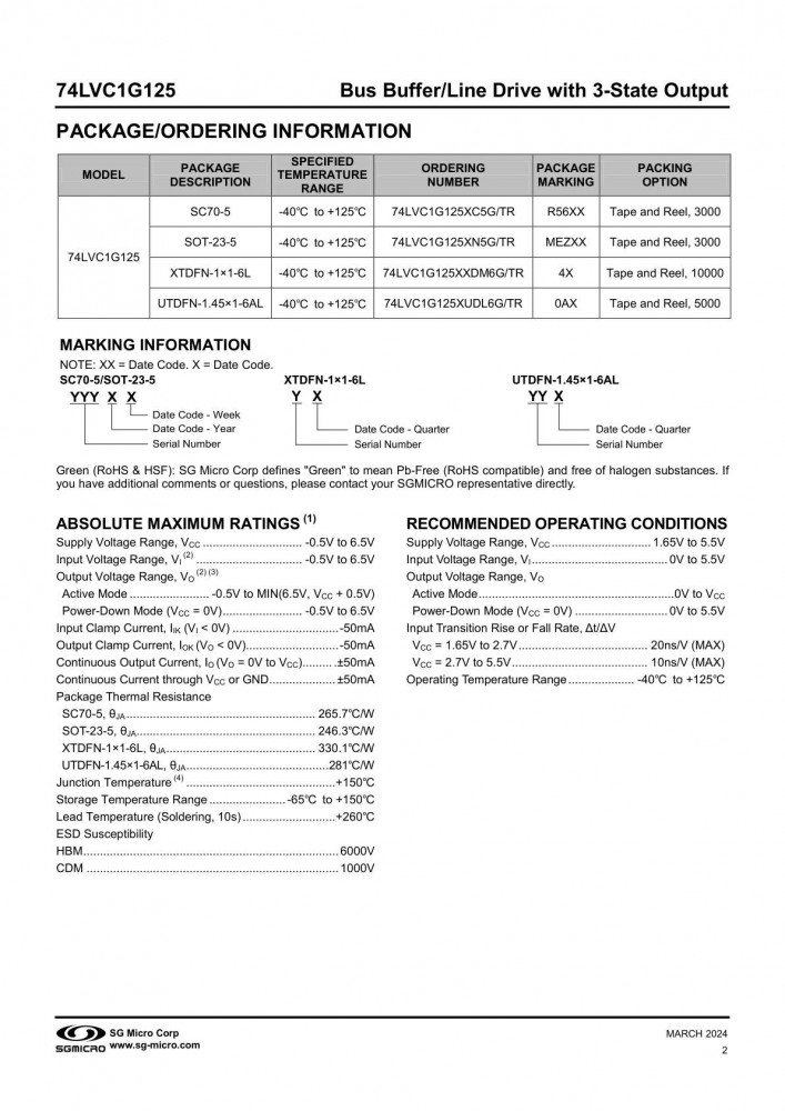74LVC1G125 datasheet page 2
