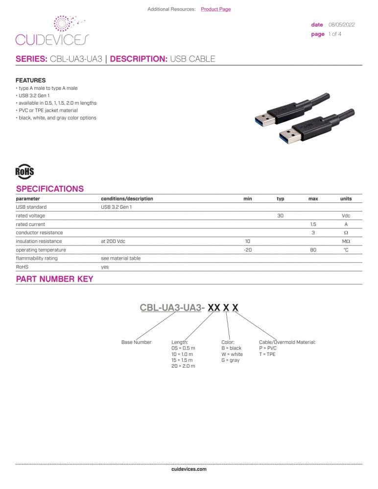 CBL-UA3-UA3-20WP product documentation page 1