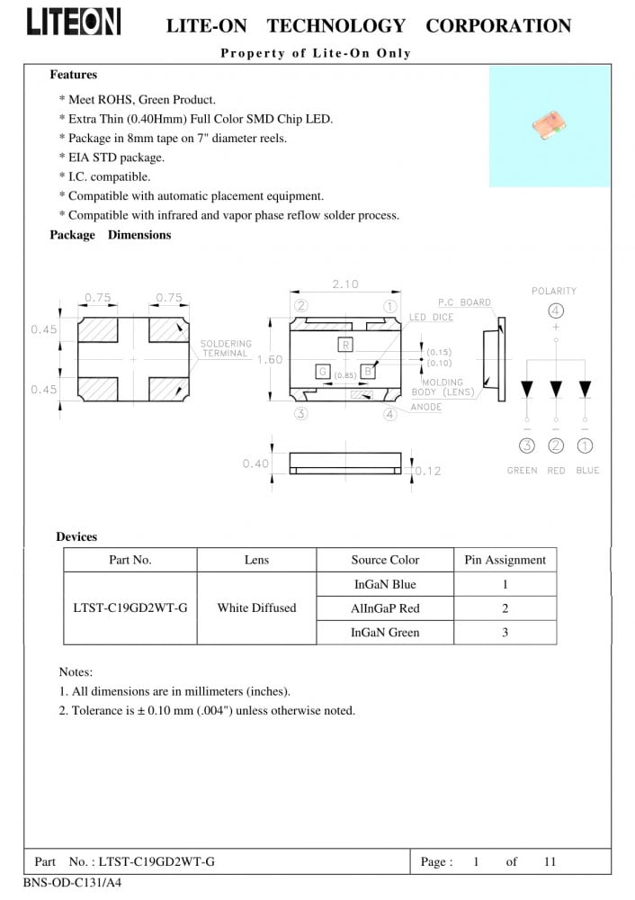 LTST-C19GD2WT-G datasheet page 1