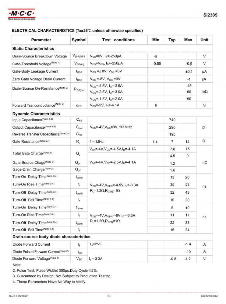 SI2305-TP datasheet page 2