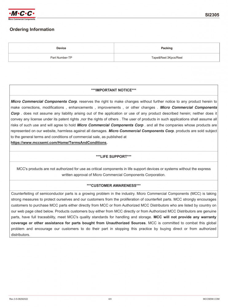 SI2305-TP datasheet page 4