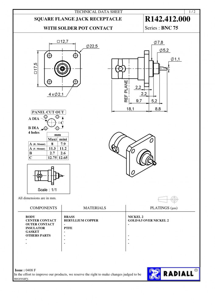 Radiall R142412000 technical documentation, page 1