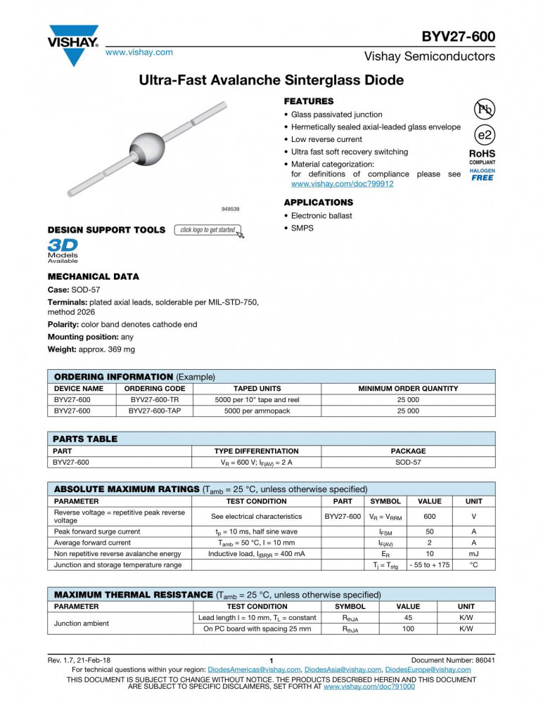 BYV27-600 datasheet page 1