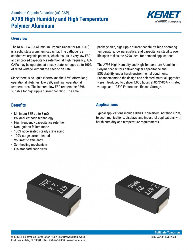 KEMET A798 datasheet page 1