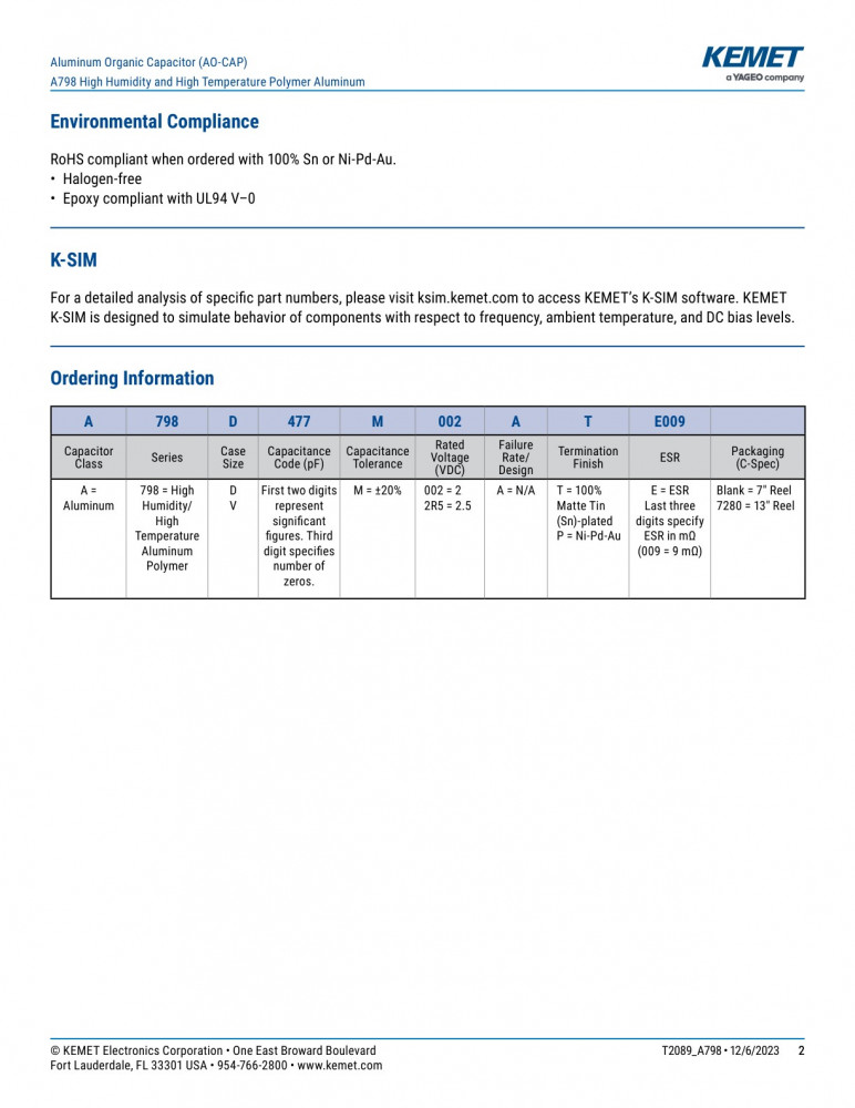 KEMET A798 datasheet page 2