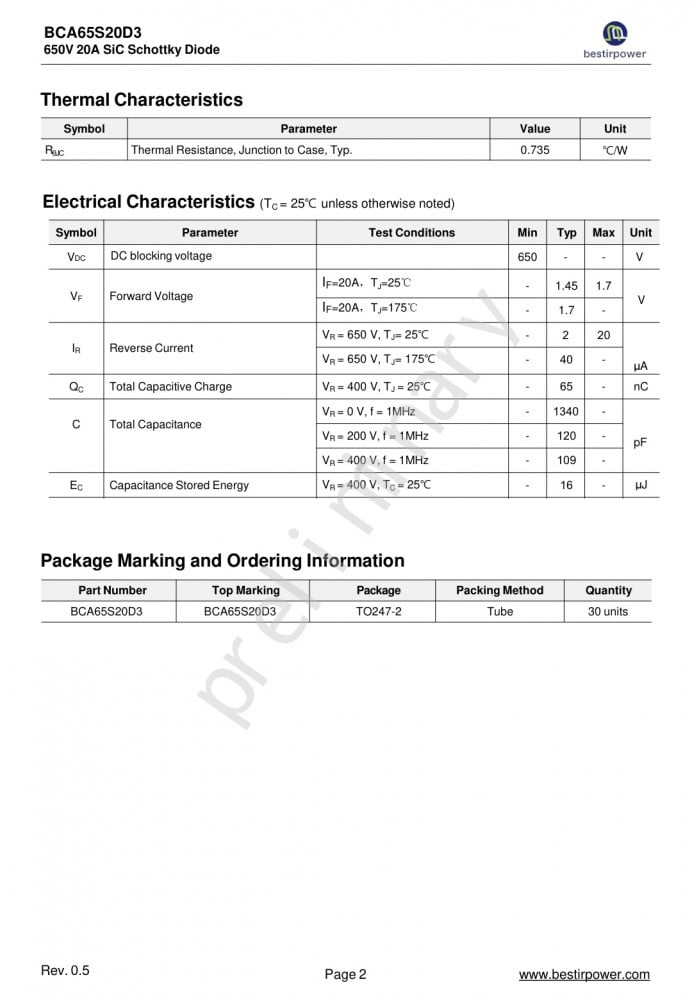 BCA65S20D3 datasheet page 2
