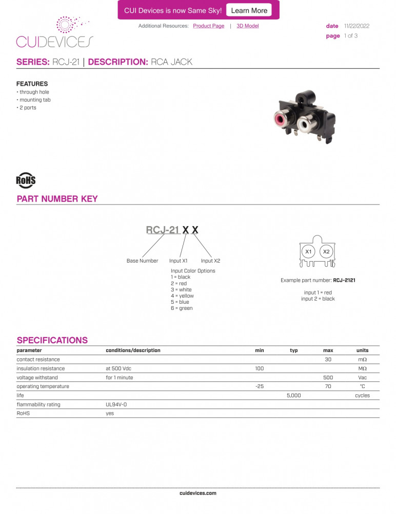 RCJ-2121 datasheet page 1