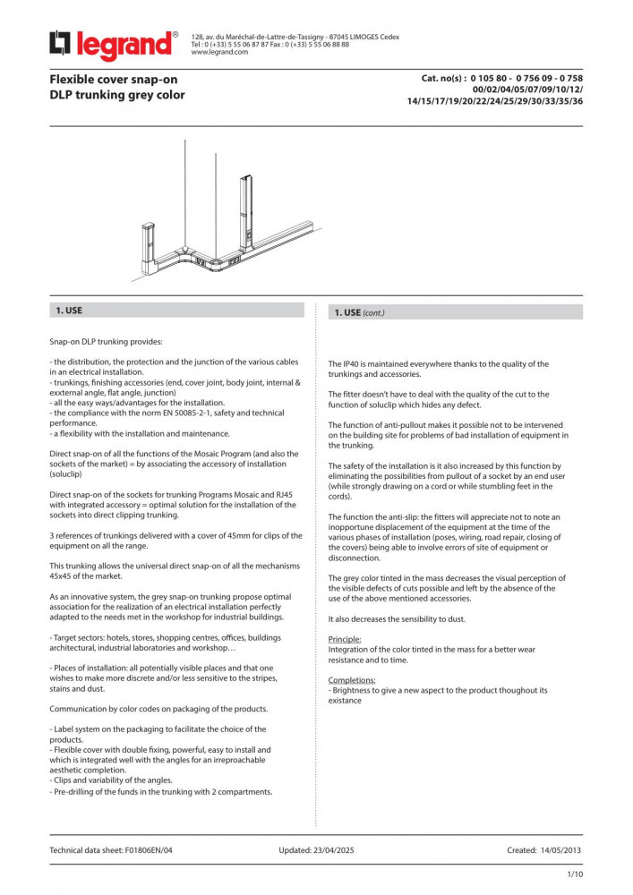 Legrand DLP trunking technical document page 1