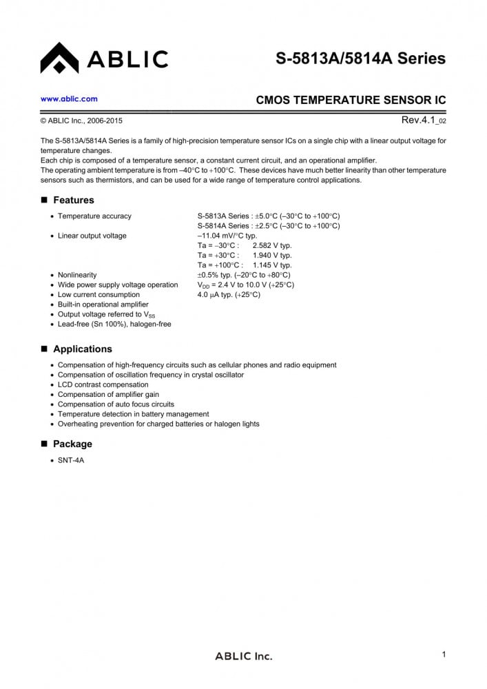 S-5814A-I4T1U datasheet page 1