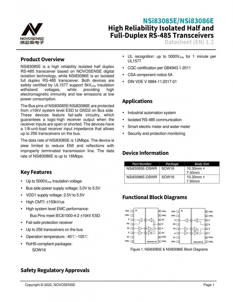 NSi83085E datasheet page 1