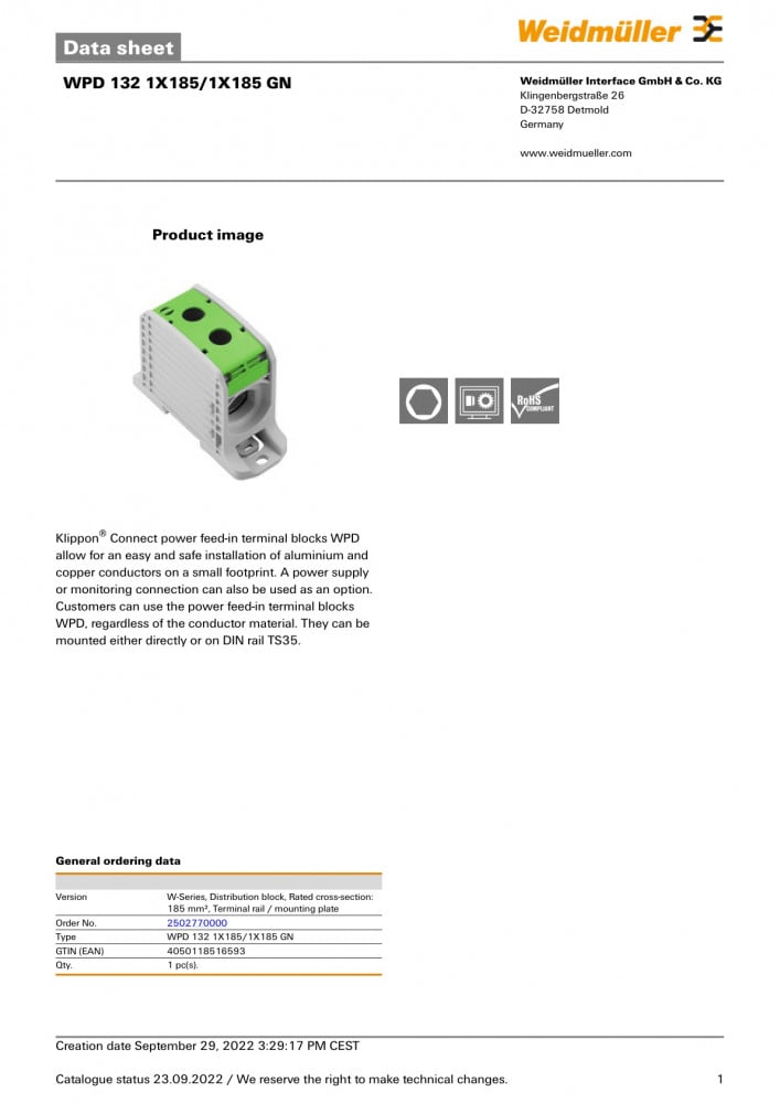 WEIDMULLER 2502770000 documentation page 1