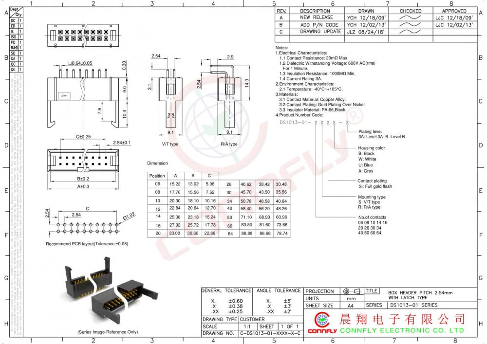 CONNFLY Elec DS1013-01-10RSIB-B technical drawing page