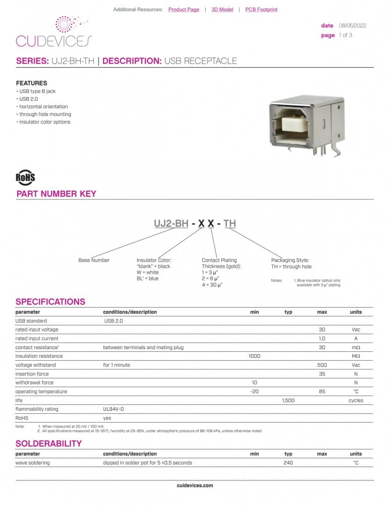 UJ2-BH-W4-TH datasheet page 1