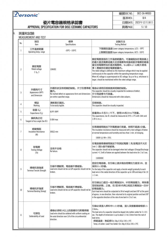 Dersonic approval specification page 6