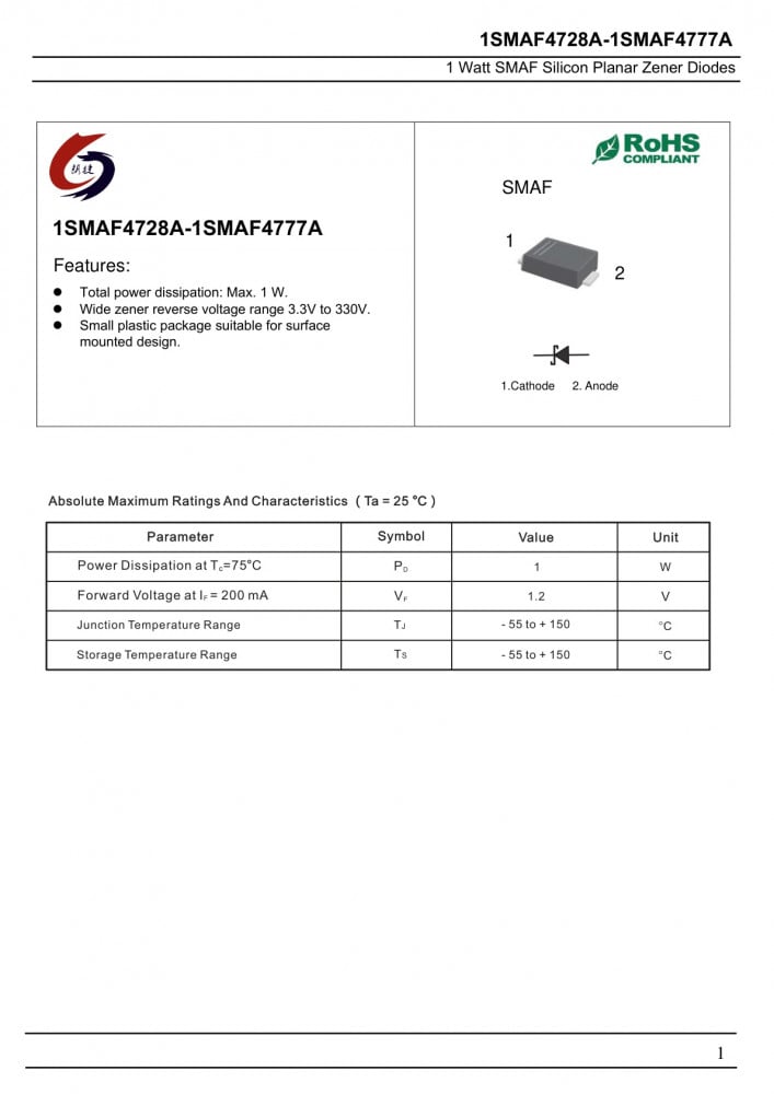1SMAF4743A datasheet page 1