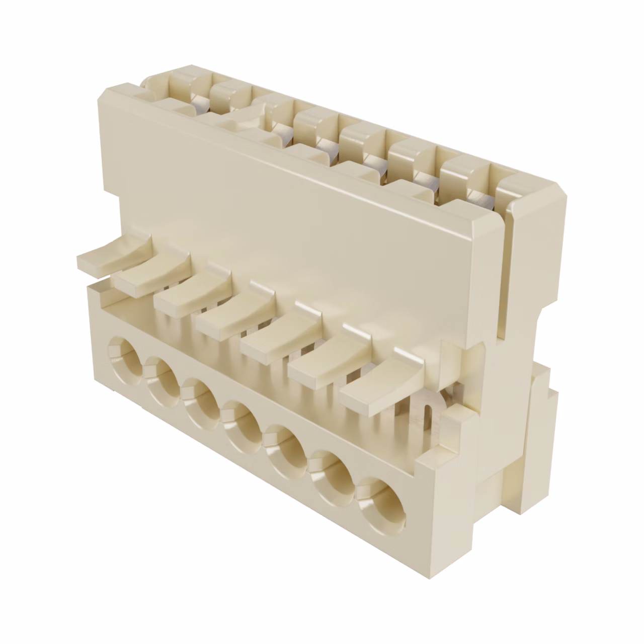 Appli-Mate RAST 2.5 Connector, 2.50mm Pitch, Female, 7 Circuits, Positions A, B, C, D, E, F, G, and H Removed, Polarizing Rib Between 2/3, Locking Pips, Slotted Endwalls, Brown Color Stripe, Tin Plating for sale