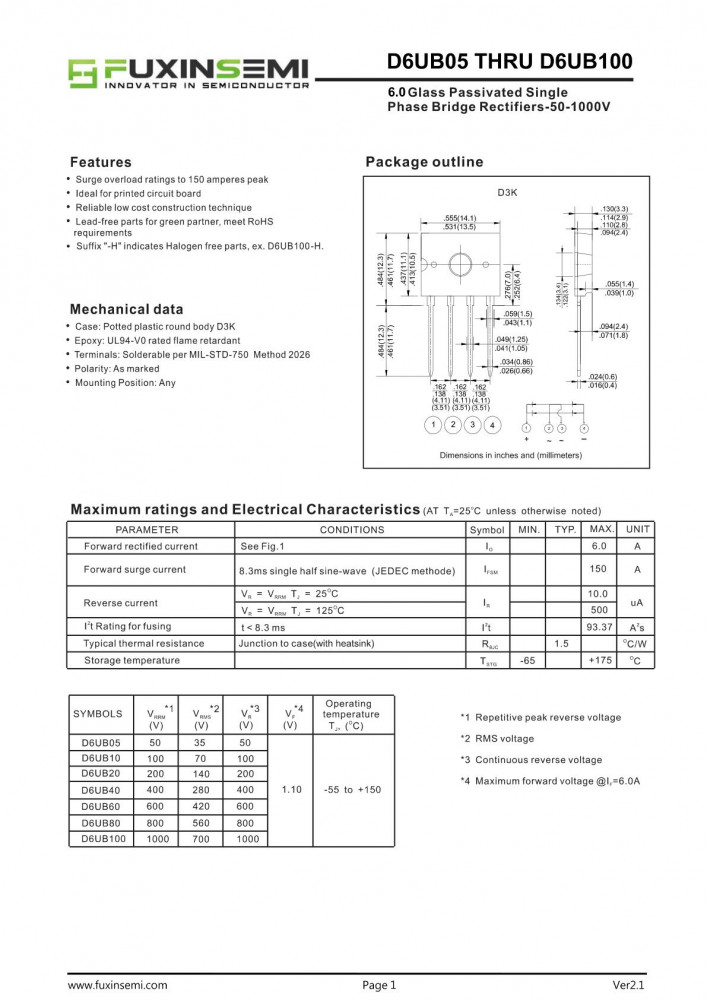 D6UB100 datasheet page 1