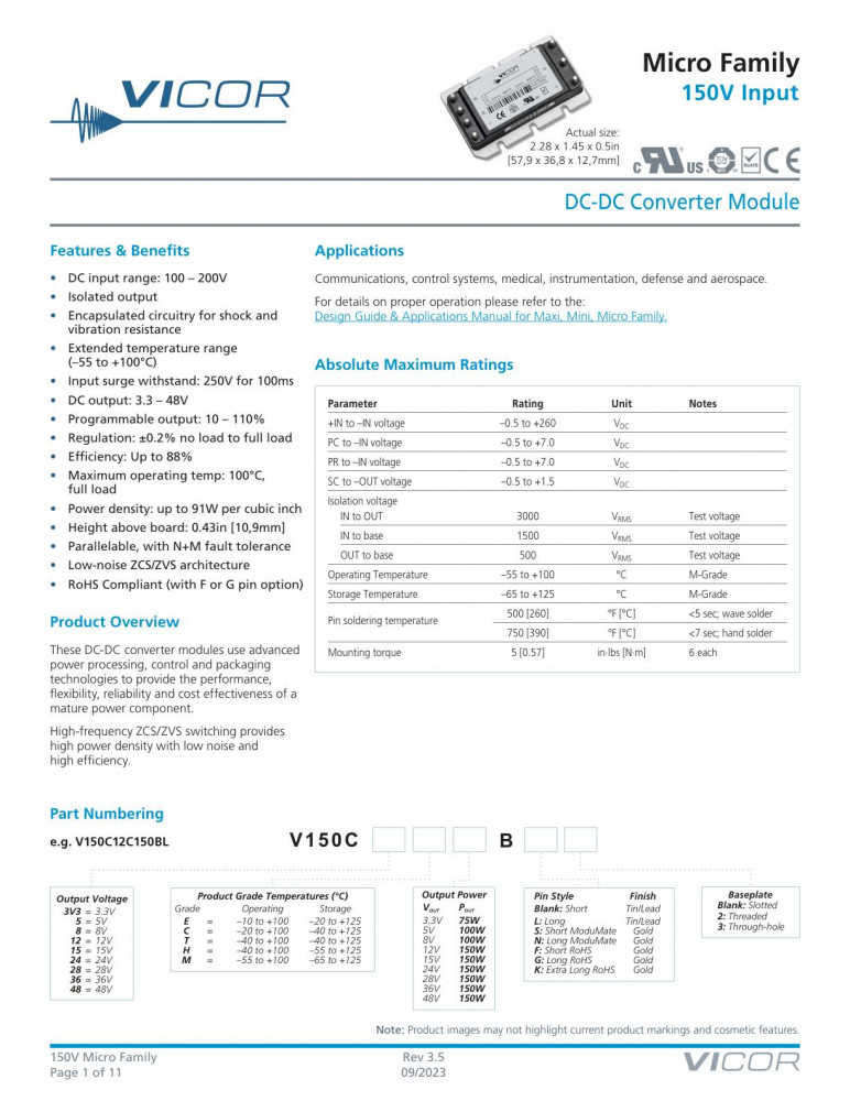 VICOR product documentation page 1