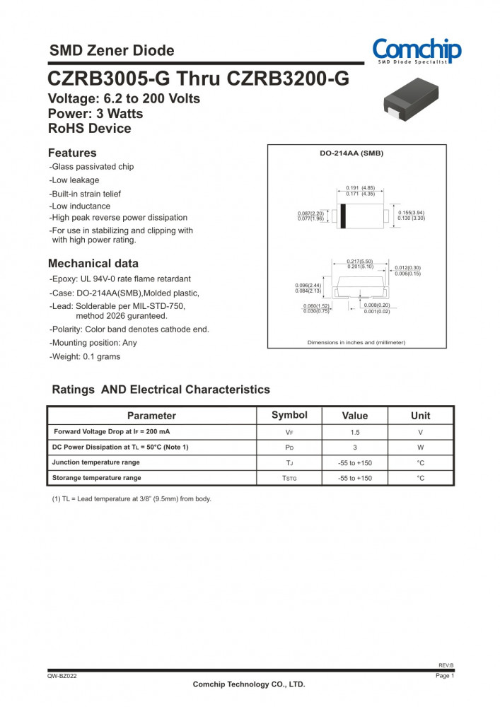 CZRB3005-G through CZRB3200-G datasheet page 1