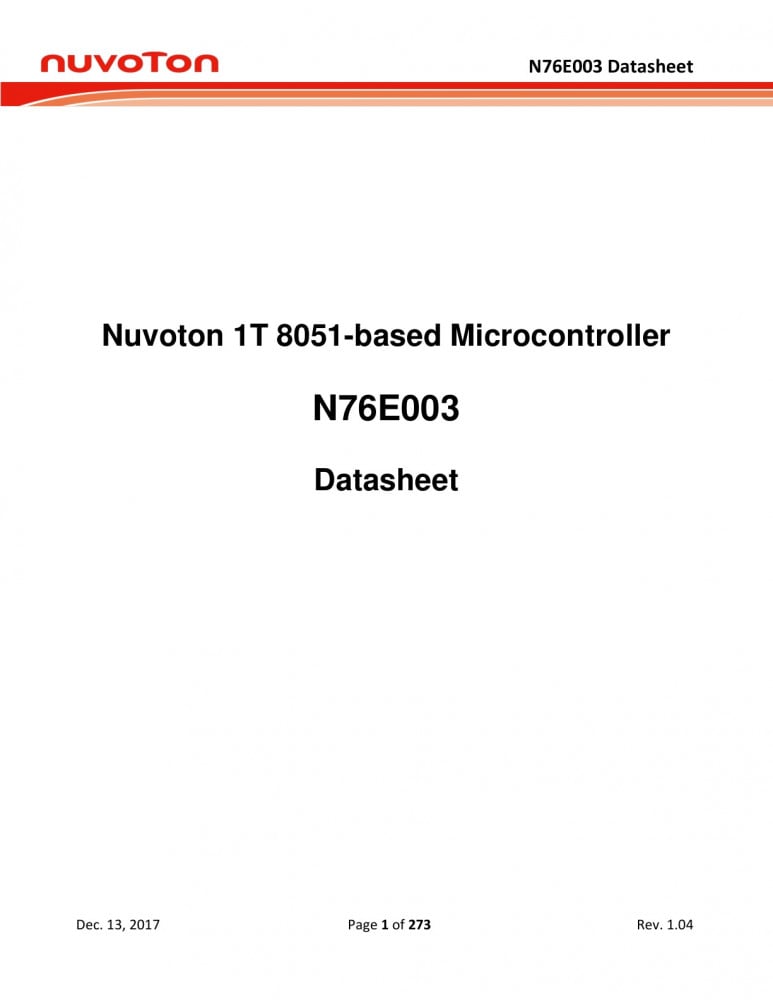 N76E003 datasheet page 1