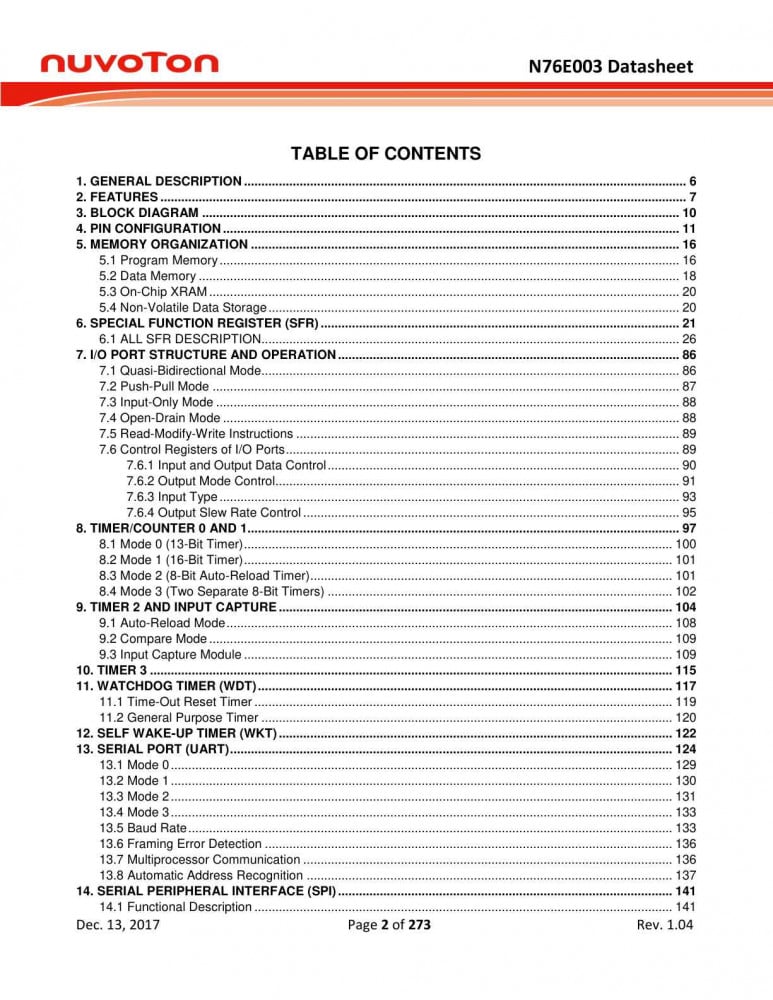 N76E003 datasheet page 2