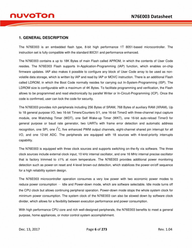 N76E003 datasheet page 6