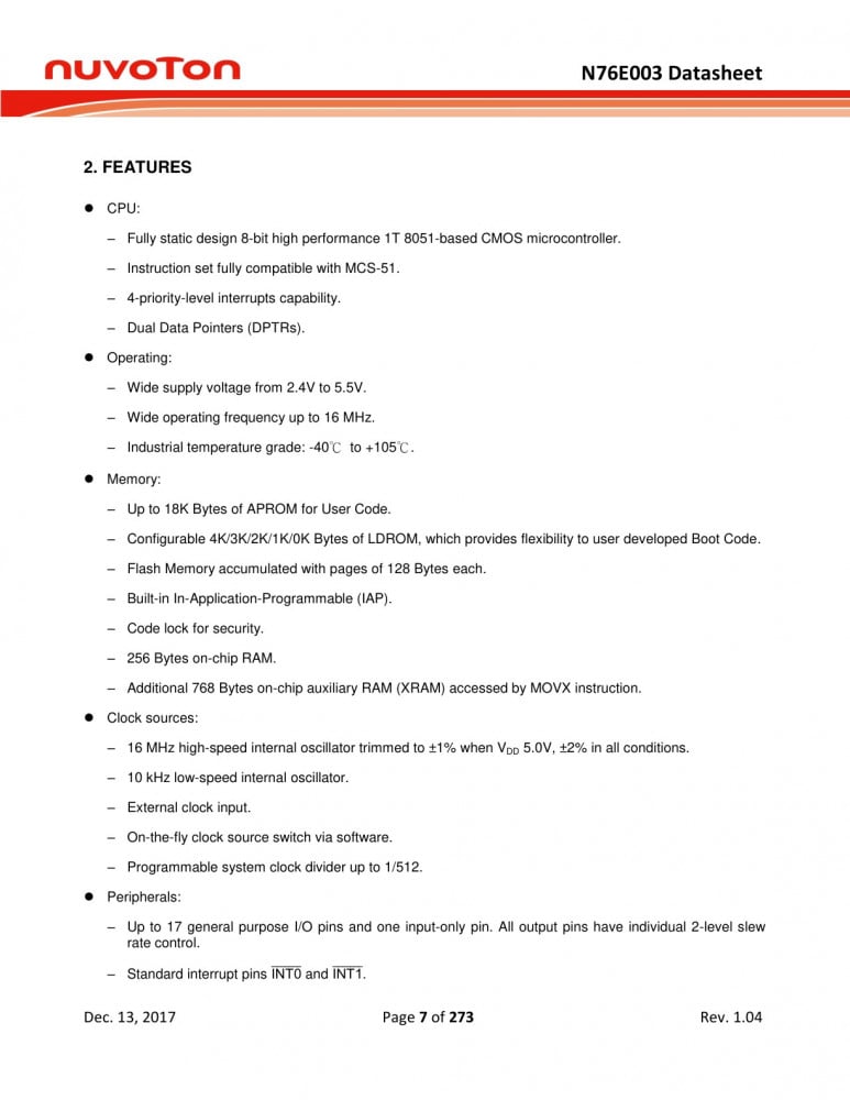 N76E003 datasheet page 7