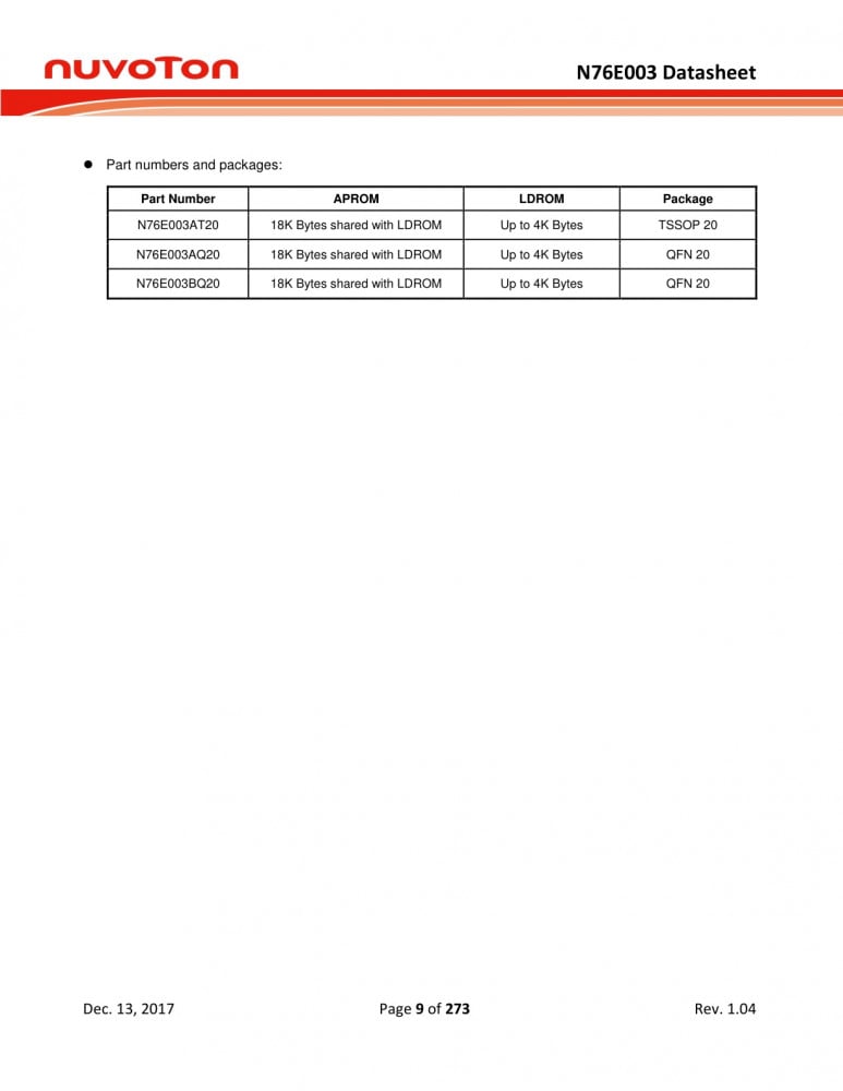N76E003 datasheet page 9