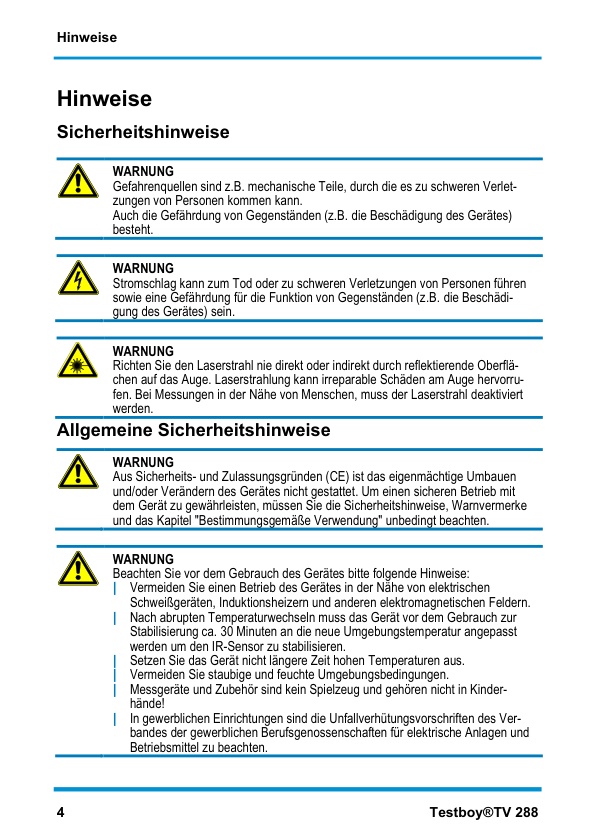 TESTBOY TV 288 manual page 4