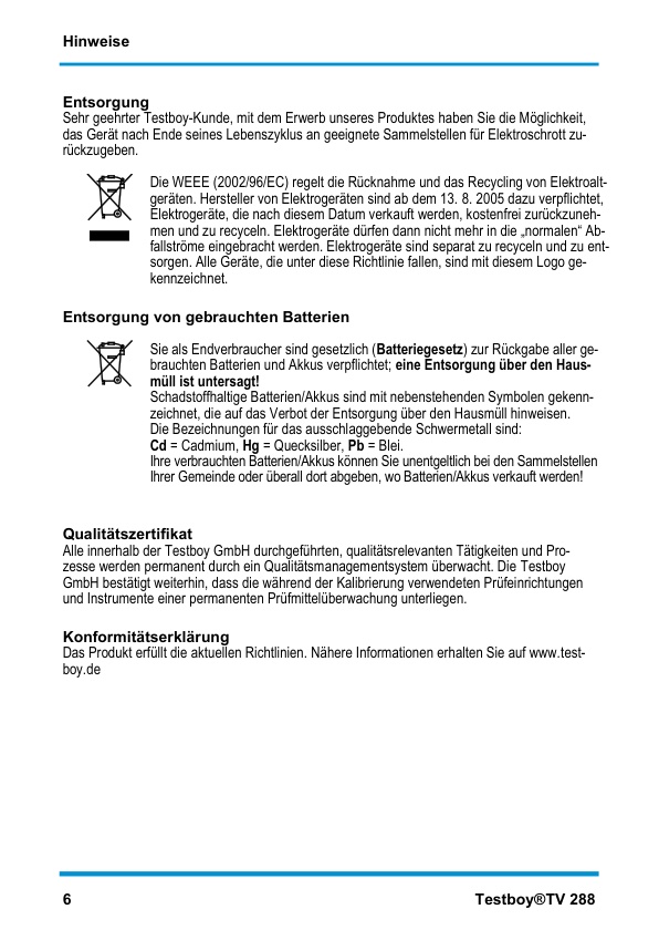 TESTBOY TV 288 manual page 6