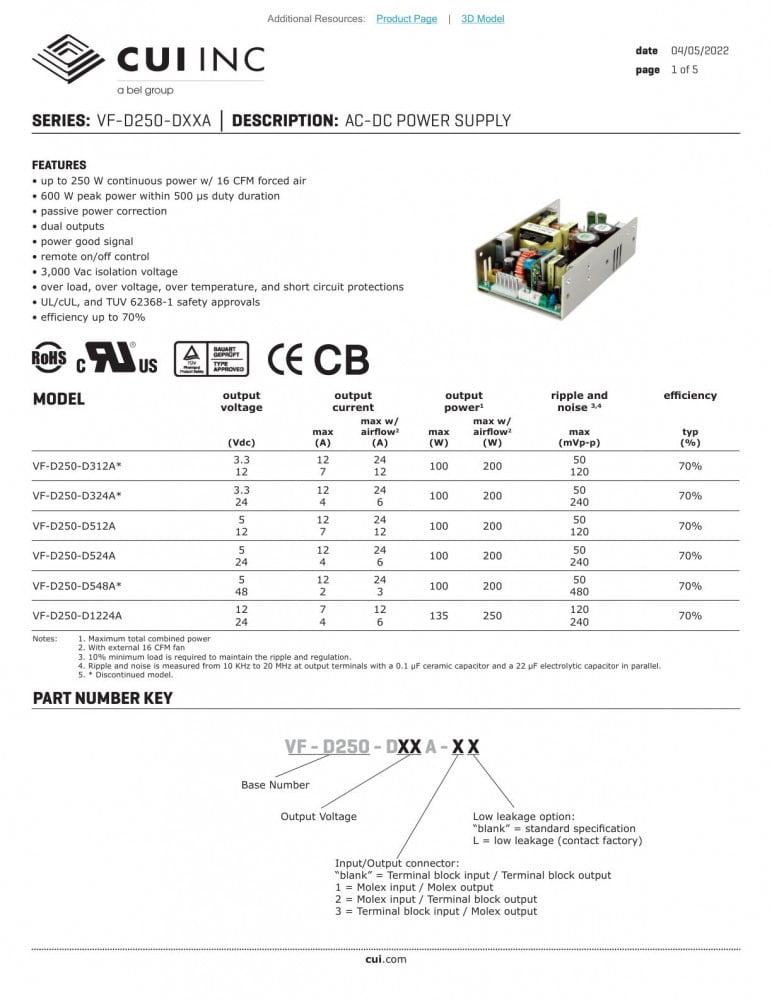 VF-D250-D1224A datasheet page 1