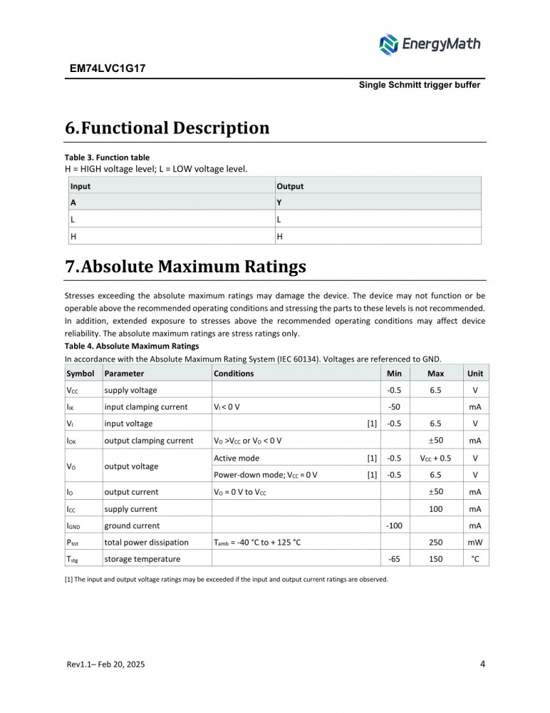 EM74LVC1G17GS datasheet page 4