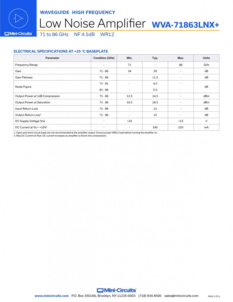 WVA-71863LNX+ datasheet page 2