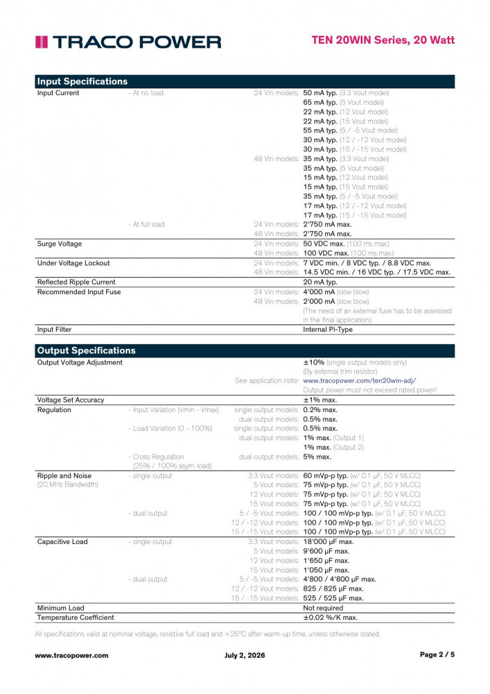 TEN 20WIN series datasheet page 2